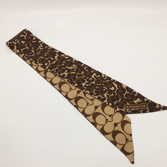 Coach | Accessories | Coach Logo Tan And Brown Scarf Neck Tie Pony Tie ...